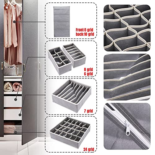 5pcs Underwear Drawer Organizers Divider Foldable Cabinet Closet Hanging Bag, Wardrobe Storage Box for Clothes, Socks, Ties, Belts(Grey)