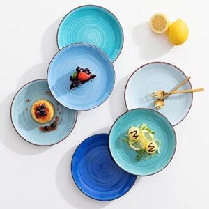 vancasso Bonita Blue Salad Plate Set of 6, 7.5 Inch Ceramic Dinner Plate, Dishwasher and Microwave Safe