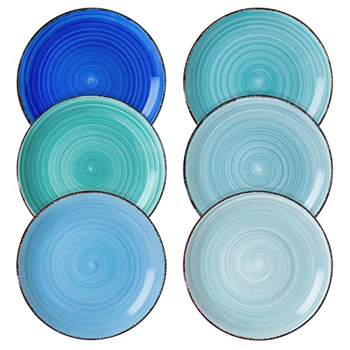 vancasso Bonita Blue Salad Plate Set of 6, 7.5 Inch Ceramic Dinner Plate, Dishwasher and Microwave Safe