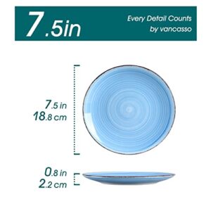 vancasso Bonita Blue Salad Plate Set of 6, 7.5 Inch Ceramic Dinner Plate, Dishwasher and Microwave Safe