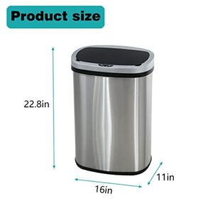 PayLessHere 13 Gallon / 50 Liter Trash Can Stainless Steel Touchless Trash Bin Oval Shape Office Waste Bin for Kitchen Bathroom Bedroom Living Room with Lid Powered by Batteries (not Included)