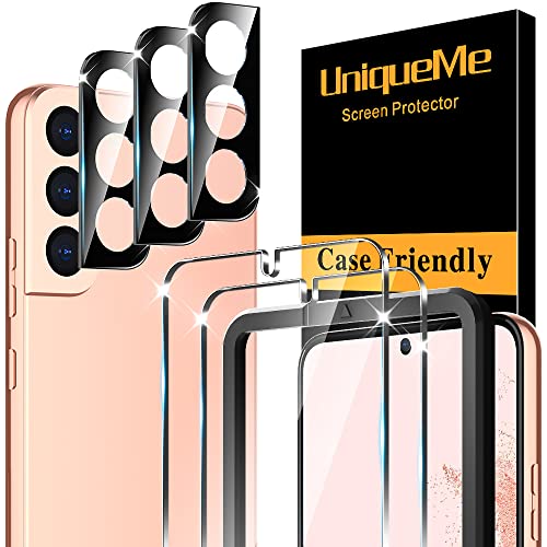 UniqueMe [2+3 pack] Compatible with Samsung Galaxy S22 Plus/S22+Plus 5G Screen Protector Tempered Glass and Camera Lens Protector with Installation Frame, [9H Hardness] [ Support Fingerprint Unclock]