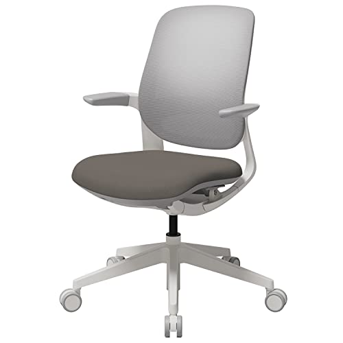 SIDIZ T25 Petite Ergonomic Office Chair : Home Office Desk Chair for Petite Women (4' 9" or Over), Adjustable Seat Height, Weight-Activated Auto Fit Tilt, Gaming Chair (White Mesh, Warm Gray Seat)