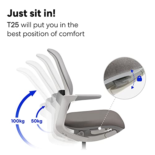 SIDIZ T25 Petite Ergonomic Office Chair : Home Office Desk Chair for Petite Women (4' 9" or Over), Adjustable Seat Height, Weight-Activated Auto Fit Tilt, Gaming Chair (White Mesh, Warm Gray Seat)