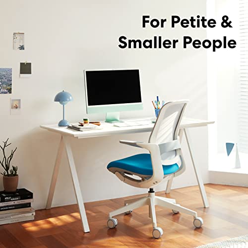 SIDIZ T25 Petite Ergonomic Office Chair : Home Office Desk Chair for Petite Women (4' 9" or Over), Adjustable Seat Height, Weight-Activated Auto Fit Tilt, Gaming Chair (White Mesh, Warm Gray Seat)