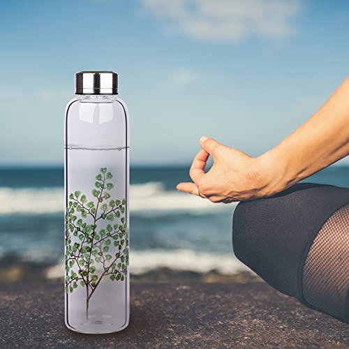 Borosilicate glass water bottle with Leak Proof Lid and Protective Neoprene Sleeve 32oz / 16oz (Green Leaves, 16oz)