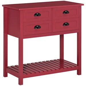 homcom coffee bar cabinet, sideboard buffet cabinet, kitchen cabinet with 4 drawers and slatted bottom shelf for kitchen, living room, red