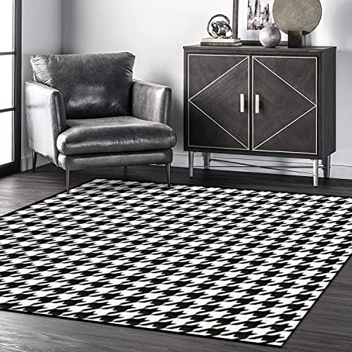 Indoor/Outdoor Area Soft Rug Black and White Houndstooth Tartan Seamless Tile Monochrome High Floor Rugs Table Chair Mats Home Living Room Coffee Table Non-Slip Carpet Home Decoration Gifts