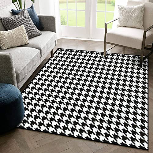 Indoor/Outdoor Area Soft Rug Black and White Houndstooth Tartan Seamless Tile Monochrome High Floor Rugs Table Chair Mats Home Living Room Coffee Table Non-Slip Carpet Home Decoration Gifts