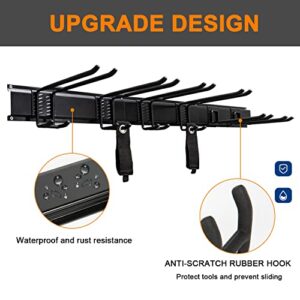 Yoo Garage Storage Rack, Garden Tool Rack,Garage Tool Organizer Wall Mount of Heavy-Duty Solid Steel Max 850lbs in Total,Tool Hanger with 7 Hooks Holds Yard Tools/Folding Chair/Rakes/Cable/Broom