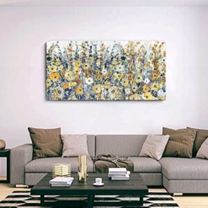 Yuegit Contemporary Flowers Canvas Wall Art : Paintings for Wall Decorations Abstract Wall Art Wall Paintings for Living Room Home Office Ready to Hang 20X40Inch