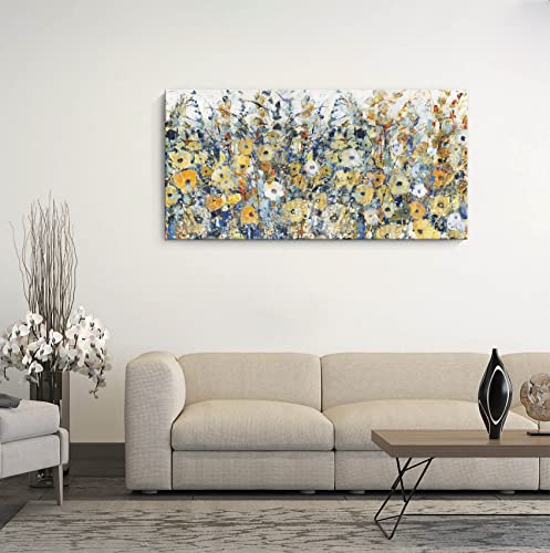 Yuegit Contemporary Flowers Canvas Wall Art : Paintings for Wall Decorations Abstract Wall Art Wall Paintings for Living Room Home Office Ready to Hang 20X40Inch