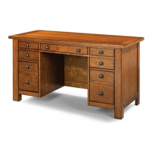 Pemberly Row Contemporary Aged Maple Double Pedestal Executive Desk with Drawers for Office