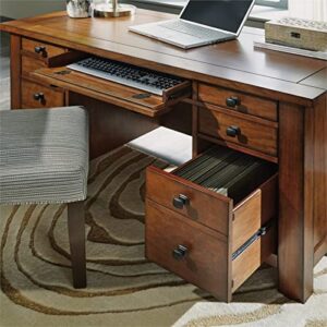 Pemberly Row Contemporary Aged Maple Double Pedestal Executive Desk with Drawers for Office