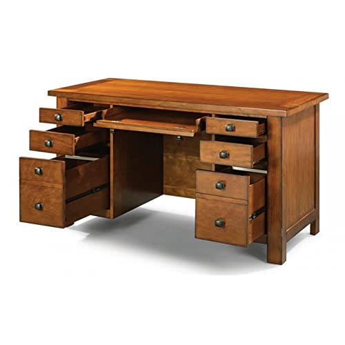 Pemberly Row Contemporary Aged Maple Double Pedestal Executive Desk with Drawers for Office