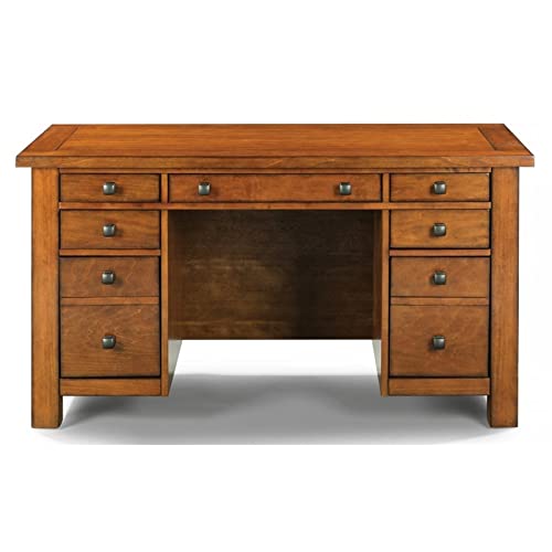 Pemberly Row Contemporary Aged Maple Double Pedestal Executive Desk with Drawers for Office