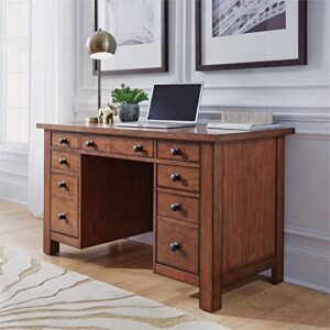 Pemberly Row Contemporary Aged Maple Double Pedestal Executive Desk with Drawers for Office