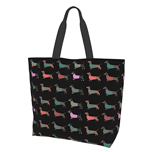 aportt Dachshund Reusable Tote Bag Cute Dog Grocery Bag Shopping Bag Canvas Bag with Strong Handle Washable Eco-friendly