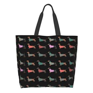 aportt Dachshund Reusable Tote Bag Cute Dog Grocery Bag Shopping Bag Canvas Bag with Strong Handle Washable Eco-friendly