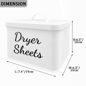 Laundry Dryer Sheets Holder Fabric Softener Dispenser with Lid for Room Decor and Organization Laundry Dispenser for Space Saving Laundry Room Storage Modern Farmhouse Metal Dryer Sheet Bin (White)