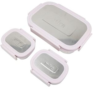 mira 3 set food storage containers with lids, stainless steel reusable lunch & food nesting containers, candy pink