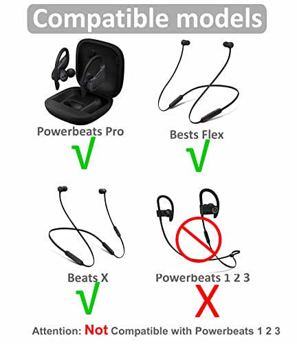 8 Pairs Powerbeats Pro Ear Tips Buds, 4 Size Replacement Soft Flexible Fit in Case Noise Reduce Silicone Rubber Gel Earbuds Eartips Wing Skin Accessories Compatible with Beats Flex/BeatsX - Black