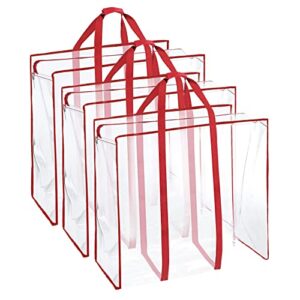 ProPik Clear Storage Bag Gift Wrap Clothes Organizer Big Zippered Christmas Decorations Storage Vinyl Bag for Under Bed Moving Bedding Linen Pillow Blanket Cloth Bag Reinforced Handles (Red, 3)