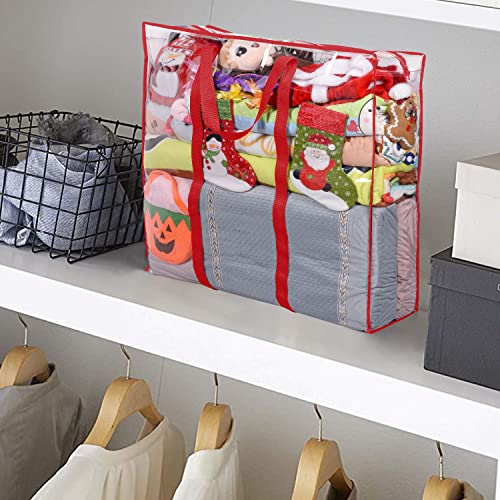 ProPik Clear Storage Bag Gift Wrap Clothes Organizer Big Zippered Christmas Decorations Storage Vinyl Bag for Under Bed Moving Bedding Linen Pillow Blanket Cloth Bag Reinforced Handles (Red, 3)