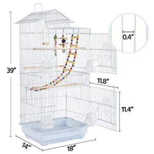 Topeakmart 39inch Height Roof Top Bird Cage Medium Metal Parakeet Cage with Swing & Ladder, White