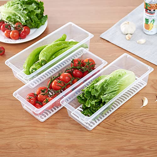 Frcctre Set of 5 Fridge Produce Saver Food Storage Containers Stackable Refrigerator Organizer Bins with Removable Drain Plate and Lid to Keep Produce Fruits Vegetables Meat Egg Fish, 2 Sizes