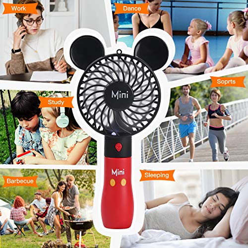 Crethinkaty Hand Held Fan,Cartoon fan Portable Hand held USB Rechargeable Fans with 3 Adjustment Speeds,Battery Operated Electric Powered Mini Fan, Desk Desktop Fans for Home Office Travel