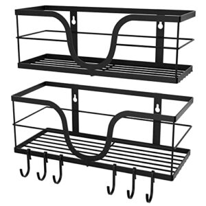 alsonerbay shower caddy, adhesive shower organizer, no drilling shower shelf with hooks for bathroom storage, rustproof 304 stainless steel shower rack, 2 pack, matte black