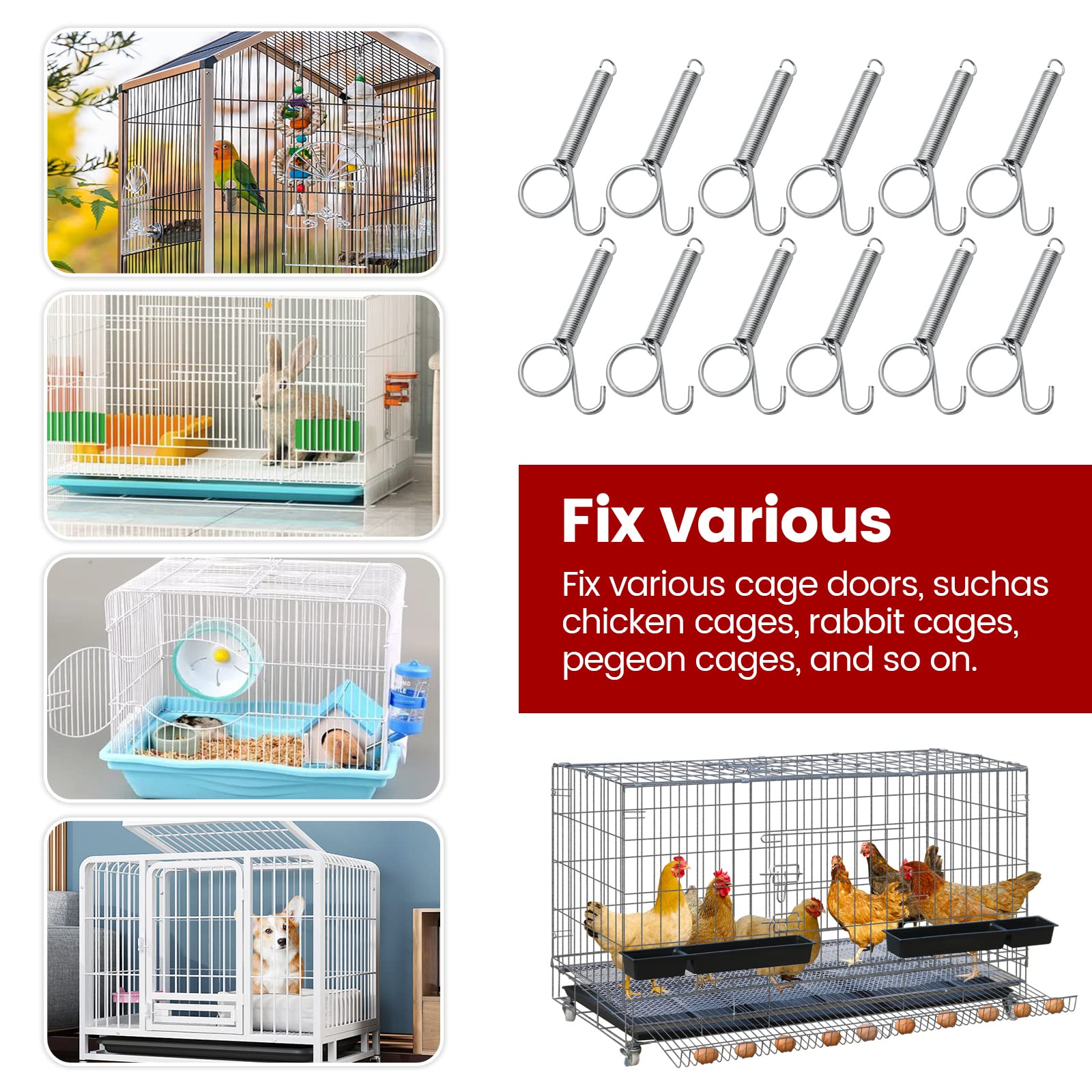 LIUCOGXI 20 PCS Rabbit Cages Door Metal Finger Spring Latch Dog Cage Door Spring Hooks for Rabbit Dog Birds Bunny Rodents Guinea Pig Hamster Parrot Cage Door