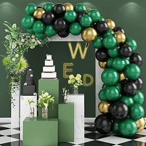 balloon garland kit, dark green and black latex party balloon & metallic gold balloons arch, green gold black birthday decoration party supplies for wedding baby shower bridal engagement, anniversary