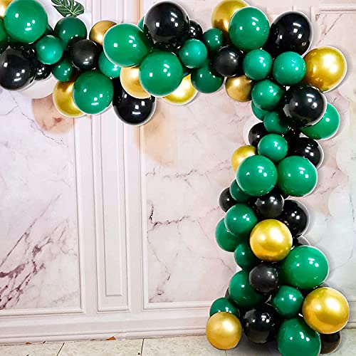 Balloon Garland Kit, Dark Green and Black Latex Party Balloon & Metallic Gold Balloons Arch, Green Gold Black Birthday Decoration Party Supplies for Wedding Baby Shower Bridal Engagement, Anniversary