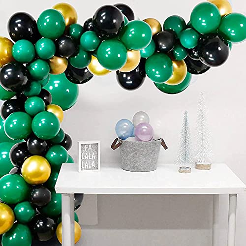 Balloon Garland Kit, Dark Green and Black Latex Party Balloon & Metallic Gold Balloons Arch, Green Gold Black Birthday Decoration Party Supplies for Wedding Baby Shower Bridal Engagement, Anniversary