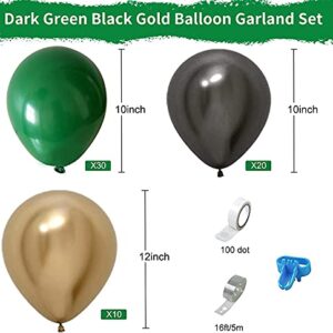 Balloon Garland Kit, Dark Green and Black Latex Party Balloon & Metallic Gold Balloons Arch, Green Gold Black Birthday Decoration Party Supplies for Wedding Baby Shower Bridal Engagement, Anniversary