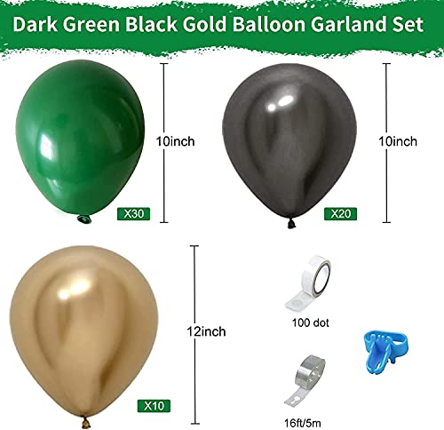 Balloon Garland Kit, Dark Green and Black Latex Party Balloon & Metallic Gold Balloons Arch, Green Gold Black Birthday Decoration Party Supplies for Wedding Baby Shower Bridal Engagement, Anniversary