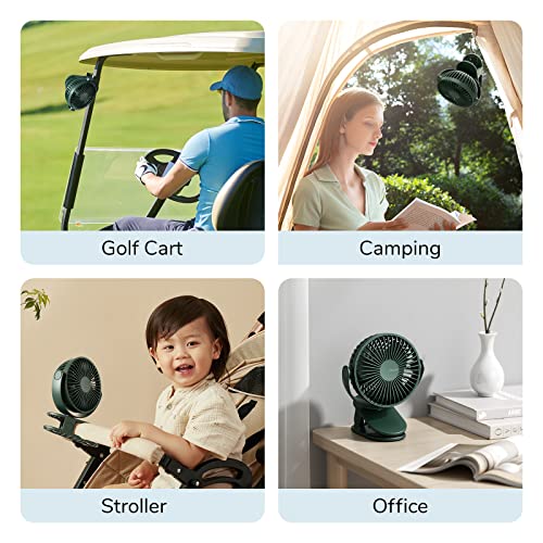 JISULIFE Clip on Fan, Stroller Fan Battery Operated, Small Fan Portable 4000mAh Rechargeable, 4 Speeds, Powerful Wind Ultra Quiet for Stroller Office Drom Bedroom - Green