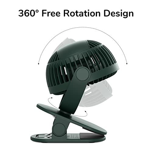 JISULIFE Clip on Fan, Stroller Fan Battery Operated, Small Fan Portable 4000mAh Rechargeable, 4 Speeds, Powerful Wind Ultra Quiet for Stroller Office Drom Bedroom - Green