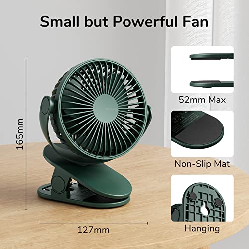 JISULIFE Clip on Fan, Stroller Fan Battery Operated, Small Fan Portable 4000mAh Rechargeable, 4 Speeds, Powerful Wind Ultra Quiet for Stroller Office Drom Bedroom - Green