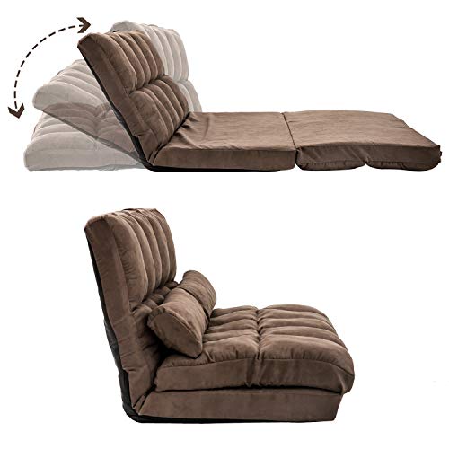 Harper & Bright Designs Double Chaise Lounge Sofa Floor Couch and Sofa with Two Pillows, Brown