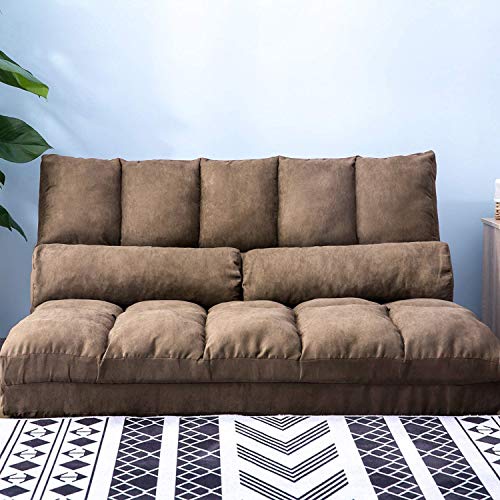 Harper & Bright Designs Double Chaise Lounge Sofa Floor Couch and Sofa with Two Pillows, Brown