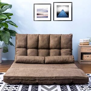 Harper & Bright Designs Double Chaise Lounge Sofa Floor Couch and Sofa with Two Pillows, Brown