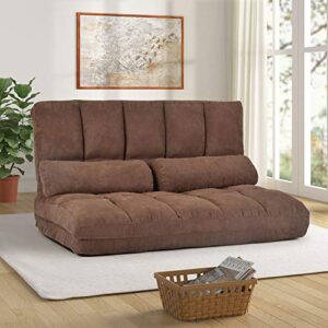 Harper & Bright Designs Double Chaise Lounge Sofa Floor Couch and Sofa with Two Pillows, Brown