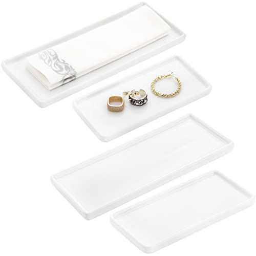 Suwimut 4 Pack Bathroom Vanity Tray, Ceramic Decorative Sink Storage Bathtub Tray Bathroom Organizer, Rectangular Countertop Cosmetics Holder for Perfume, Tissue, Candle, Towel, Plant, Jewelry (White)