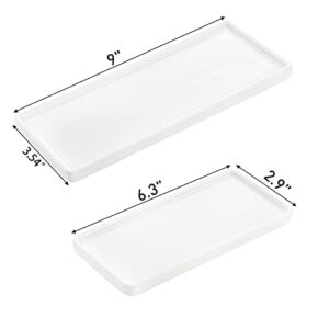 Suwimut 4 Pack Bathroom Vanity Tray, Ceramic Decorative Sink Storage Bathtub Tray Bathroom Organizer, Rectangular Countertop Cosmetics Holder for Perfume, Tissue, Candle, Towel, Plant, Jewelry (White)