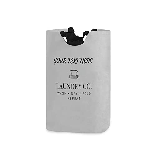 Custom Wash Dry Fold Repeat Laundry Hamper Personalized Large Laundry Bag Collapsible Oxford Cloth Durable Storage Bin for Clothing Organization, 22.7 Inch