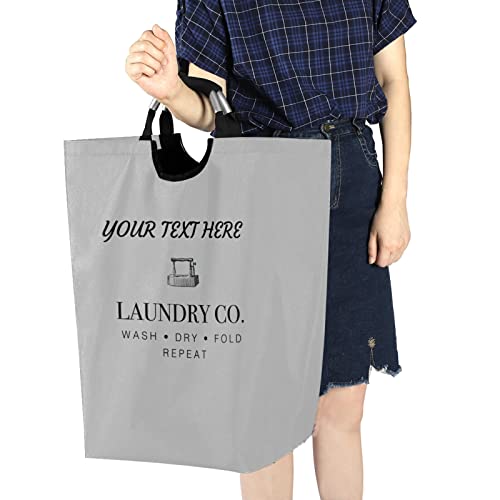 Custom Wash Dry Fold Repeat Laundry Hamper Personalized Large Laundry Bag Collapsible Oxford Cloth Durable Storage Bin for Clothing Organization, 22.7 Inch