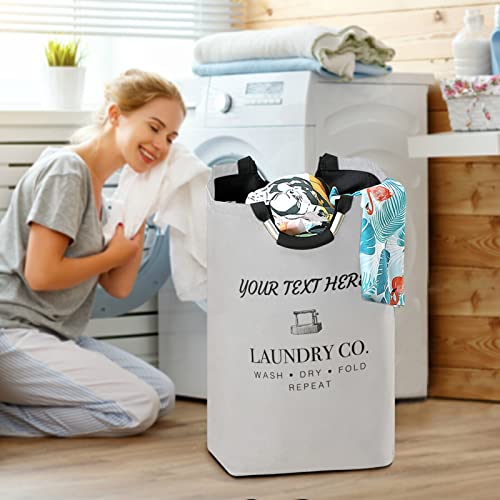 Custom Wash Dry Fold Repeat Laundry Hamper Personalized Large Laundry Bag Collapsible Oxford Cloth Durable Storage Bin for Clothing Organization, 22.7 Inch